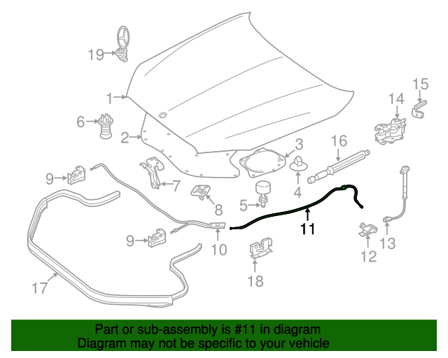 222-880-63-02-64 - Hood Release Cable 2014-2021 Mercedes-Benz ...