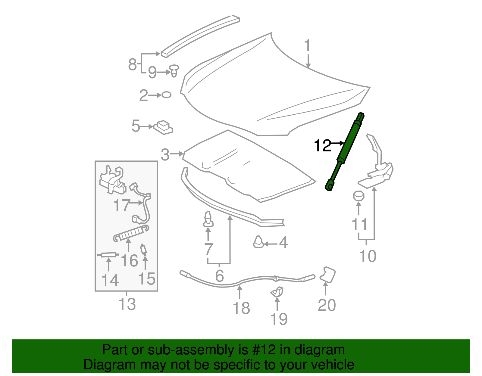 Genuine Toyota Hood Lift Support part# 53440-06052 for 2007-2011 Toyota ...
