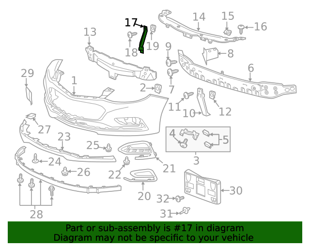 2016-2019 Chevrolet Cruze Front Bumper Fascia Support Brace 84037775 GM ...