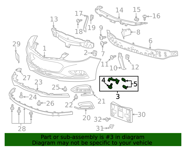 2016-2019 Chevrolet Cruze Front Driver Side Bumper Fascia Guide ...