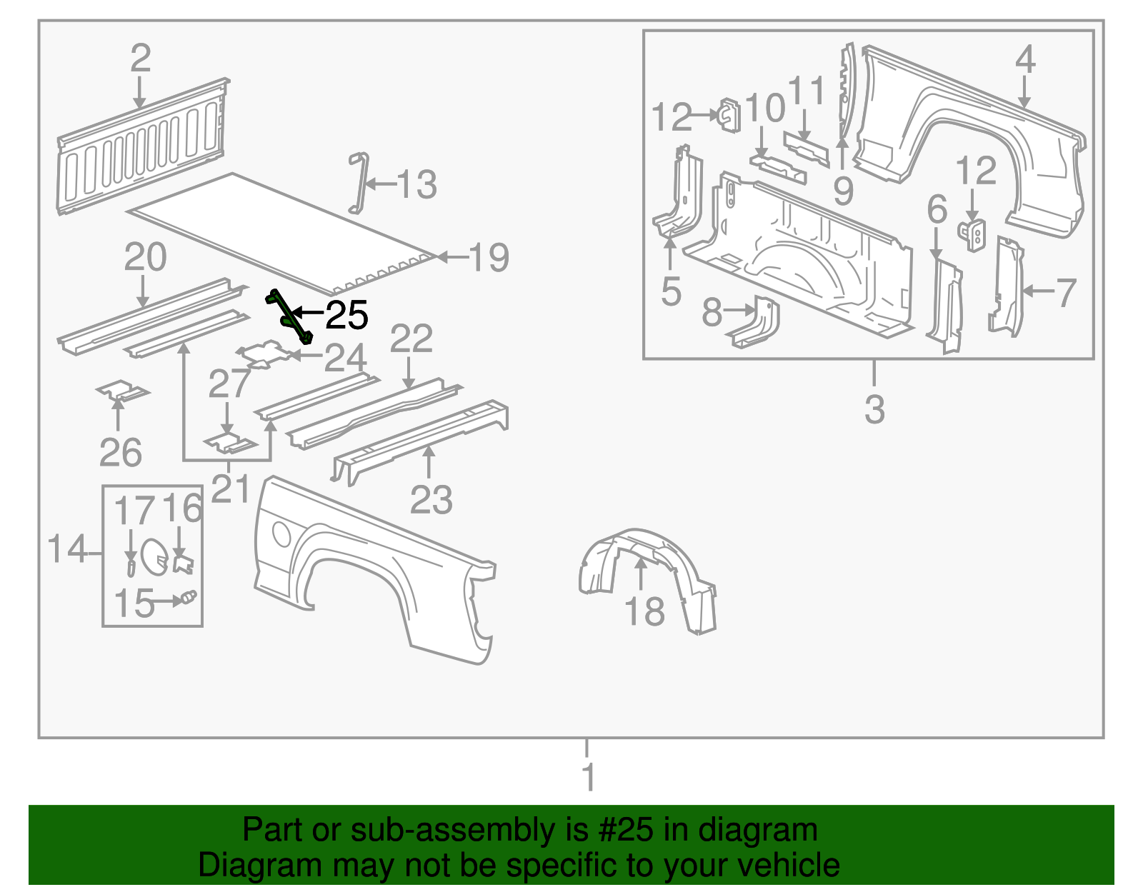 15102442 - Passenger Side Pickup Box Side Panel Front Brace 2004-2012 ...