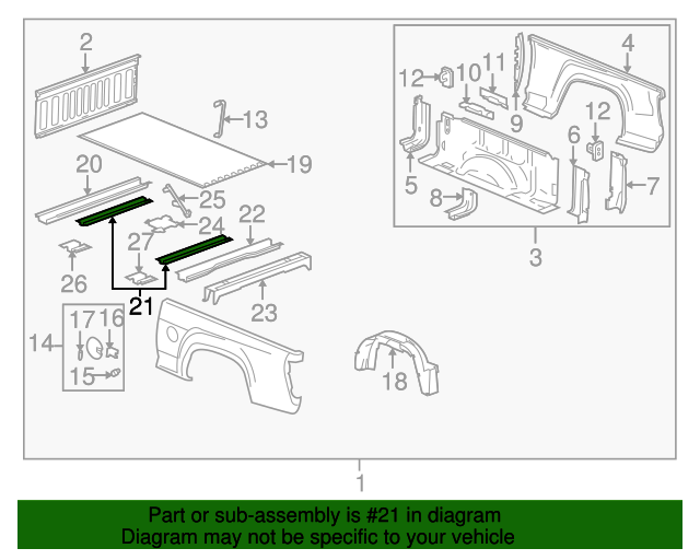 2004-2012 GM Pickup Box Cross Sill 25953819 GM | GMPartsDirect.com