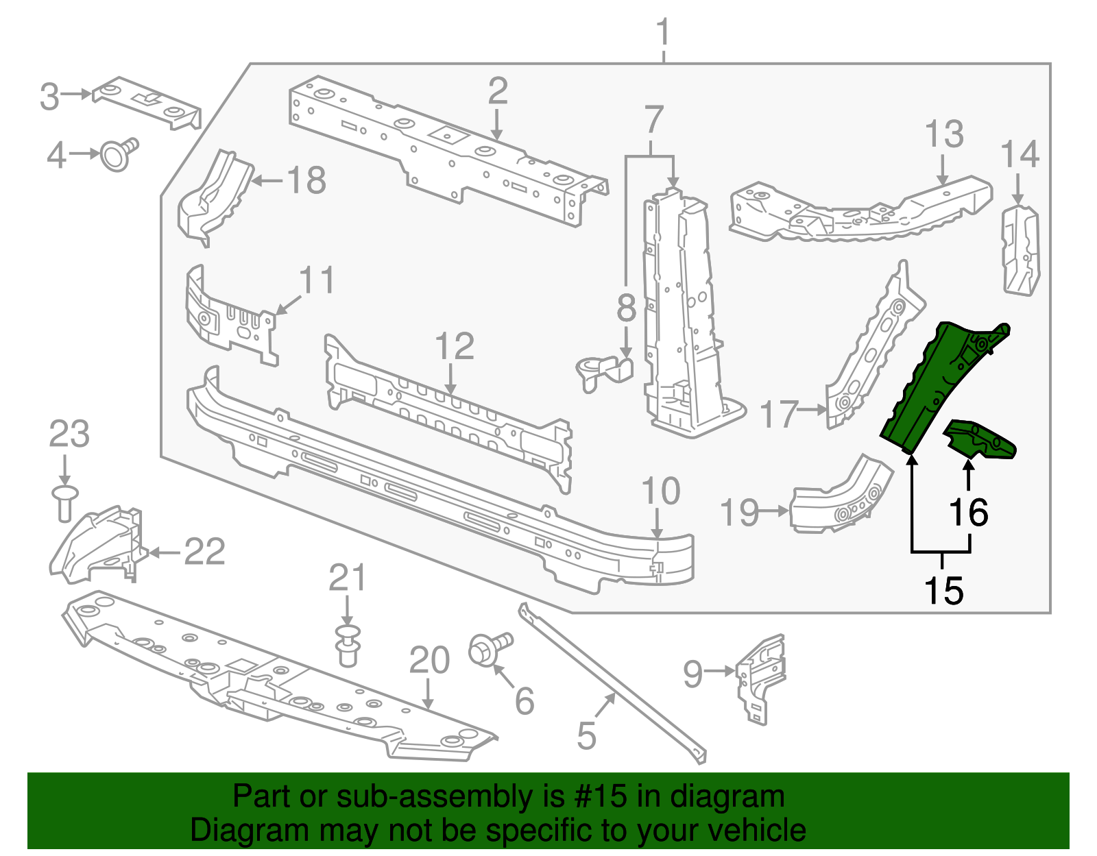 2015-2022 GM Driver Side Front End Upper Tie Bar Support 23217549 GM ...
