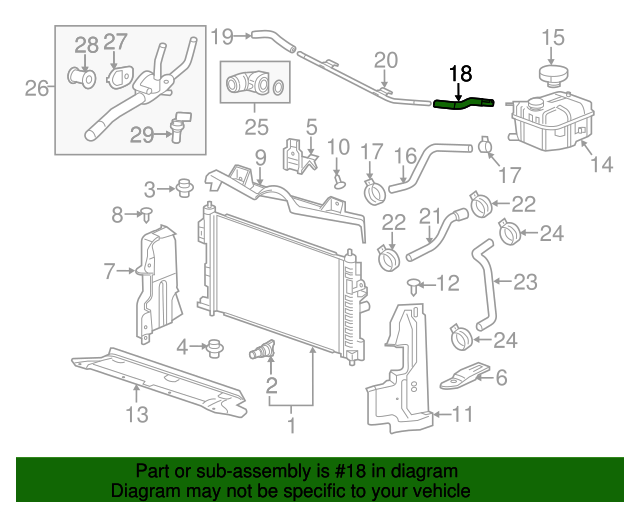 2014-2019 Cadillac XTS Radiator Surge Tank Inlet Hose 23166798 GM ...