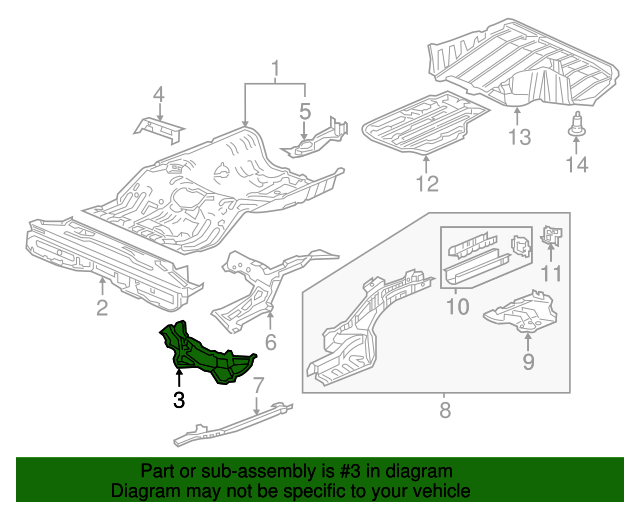 2013-2015 Acura ILX Cross-Member, Rear Floor 65750-TX6-A00ZZ | OEM ...