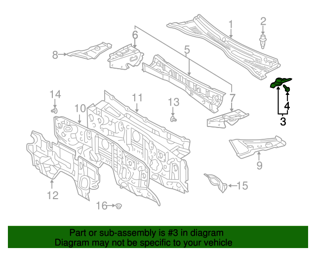 2003-2009 Toyota 4Runner Cowl Grille Seal 53866-35020 | Toyota Parts Center