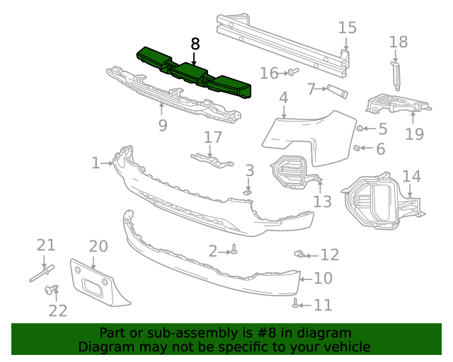 2021-2022 GMC Canyon Front Bumper Cover Energy Absorber 84461449 ...