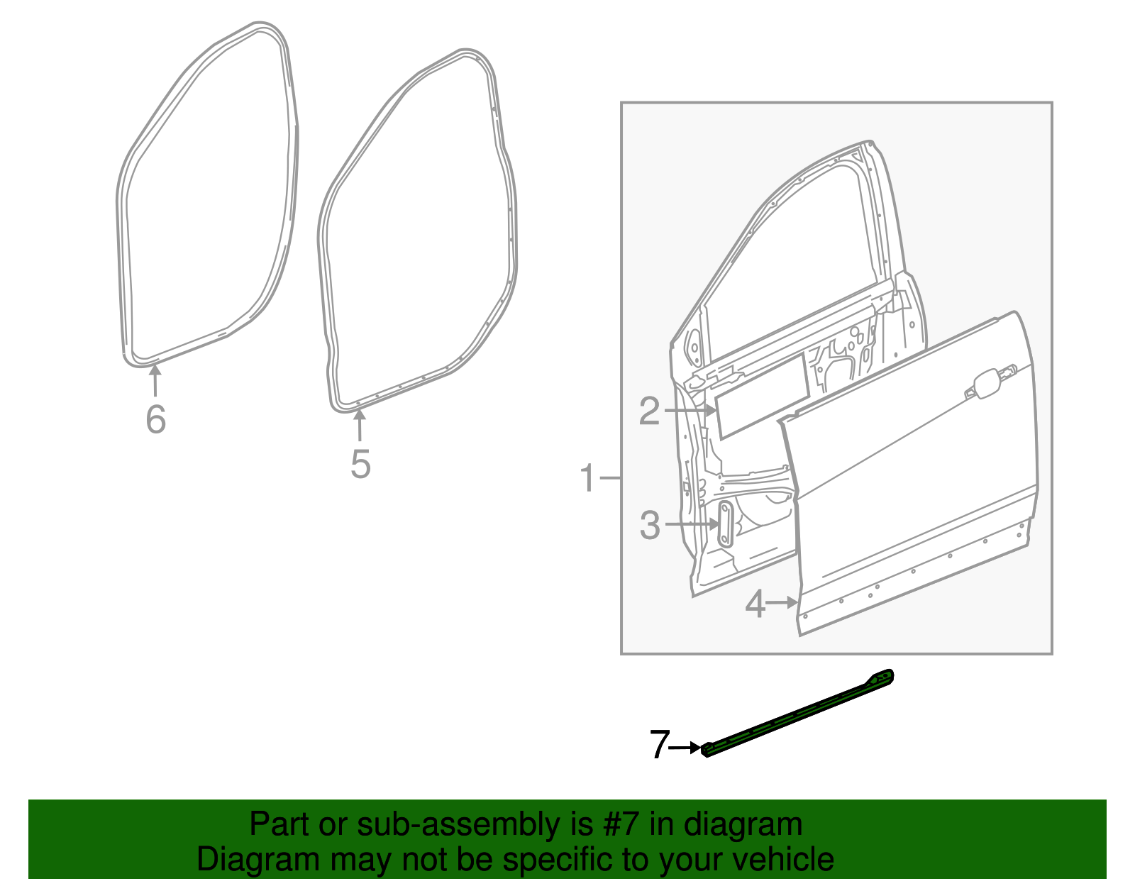 22740134 - Passenger Side Front Door Lower Auxiliary Weatherstrip 2010 ...