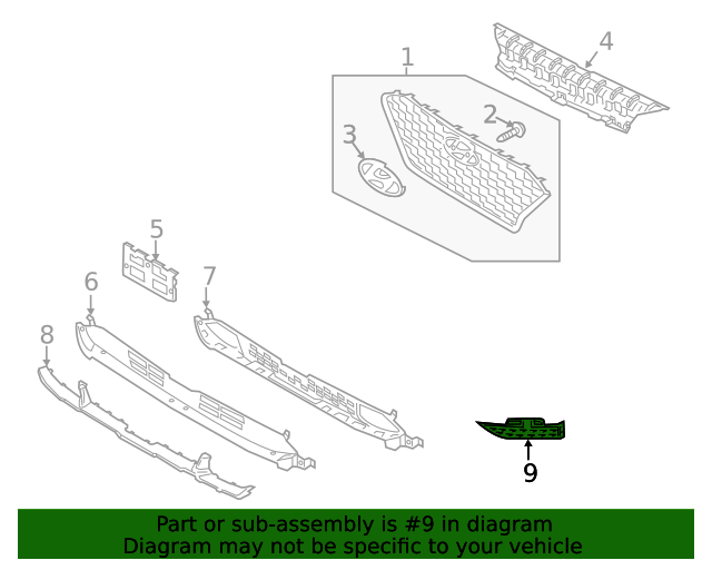 2018-2021 Hyundai Kona Outer Grille 86566-J9000 | QuirkParts