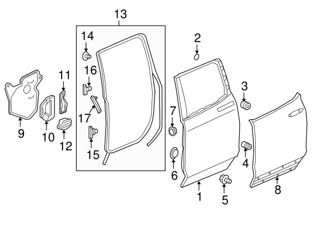67611-T6Z-305ZZ - Skin Set, R Rear Door 2017-2020 Honda Ridgeline ...