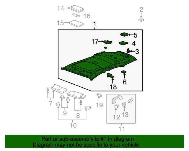 2007-2011 Honda CR-V Lining Assembly, Roof *NH302L* (Sunroof) (Pale ...