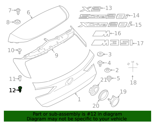 51627484131 - 2018-2022 BMW Deflector Bolt (51-62-7-484-131) | BMW of ...