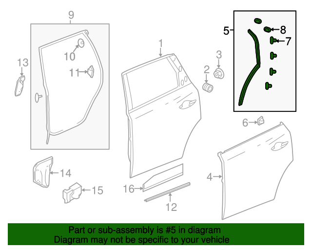 2014-2020 Acura MDX Seal, L Rear Door Gap 72869-TZ5-A01 | Acura Parts Now