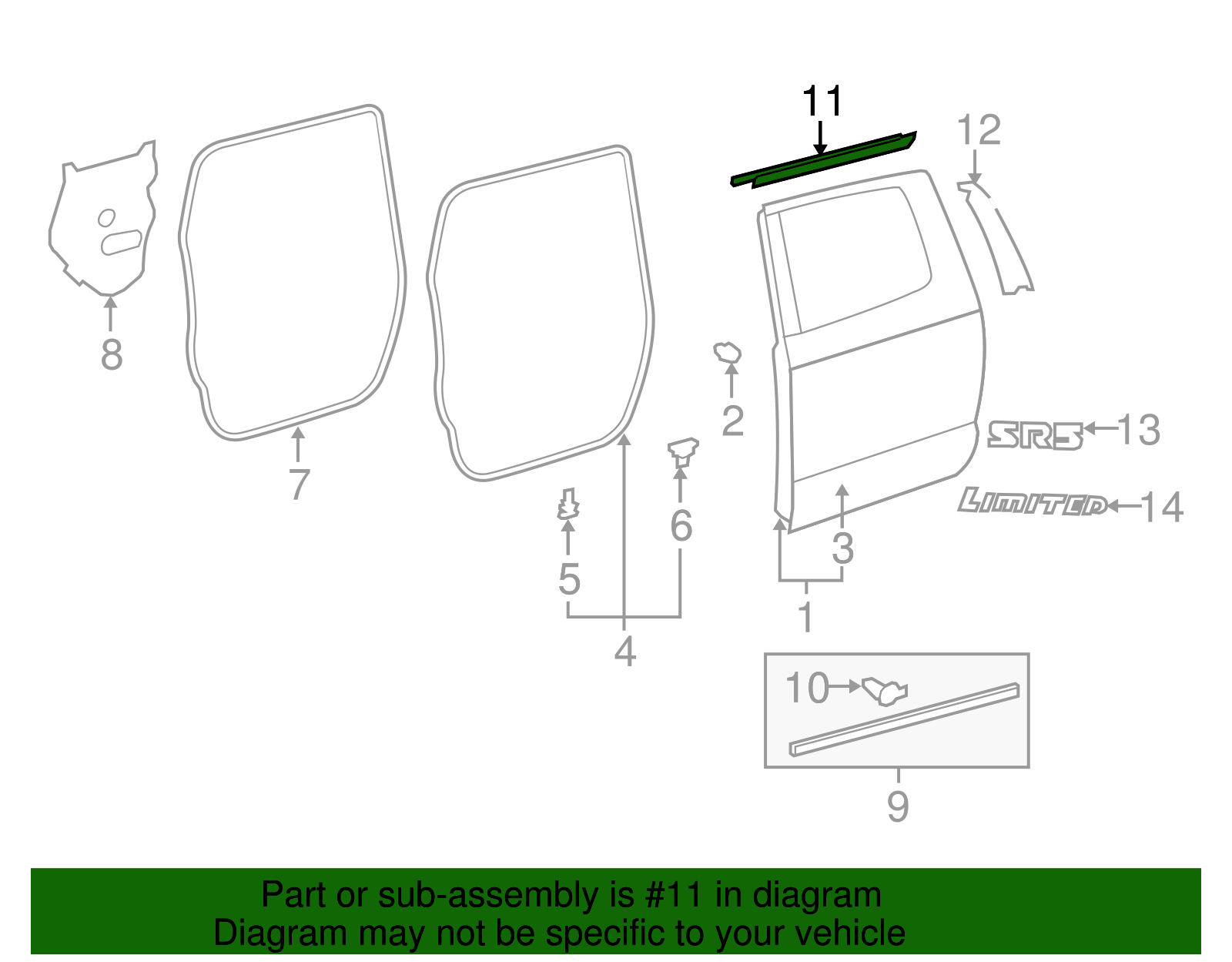 68164-0C010 - Door Belt Molding 2007-2021 Toyota Tundra | AutoNation Parts