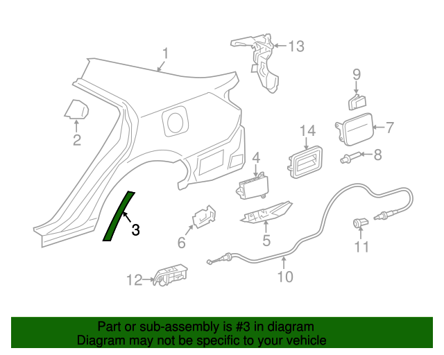 2012-2014 Toyota Camry Quarter Panel Protector 58747-06070 | Toyota Parts