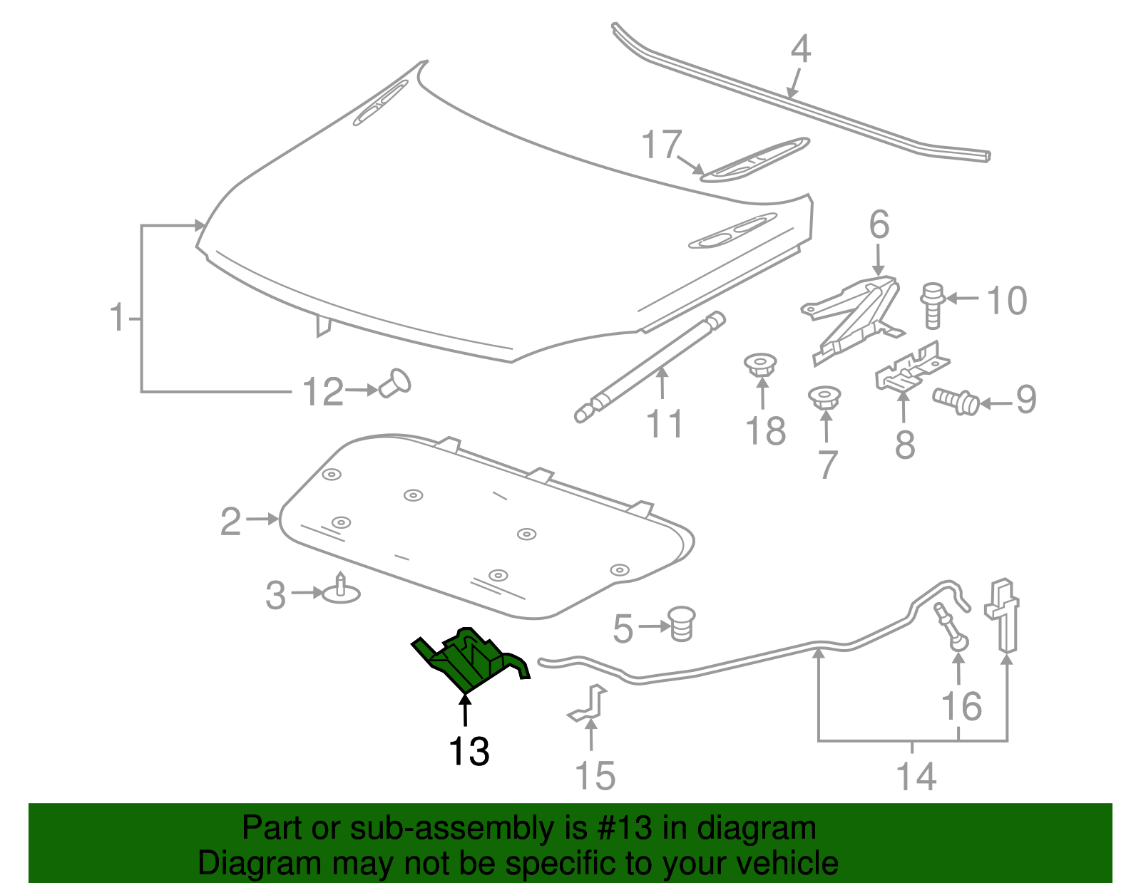 2011 Buick Regal Hood Primary and Secondary Latch 19420435 | Parts ...