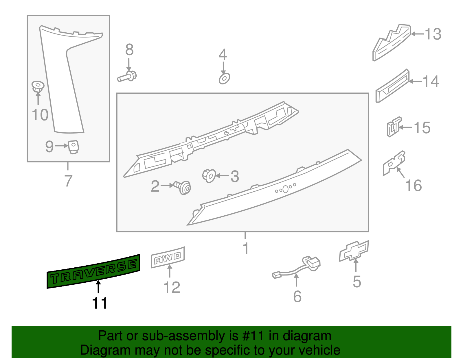 2011-2024 Chevrolet Bright Chrome Driver Side Liftgate Traverse Name ...