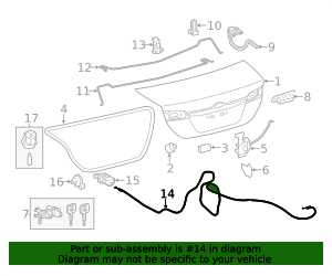 64607-06191 - Deck Lid Release Cable 2012-2017 Toyota Camry ...