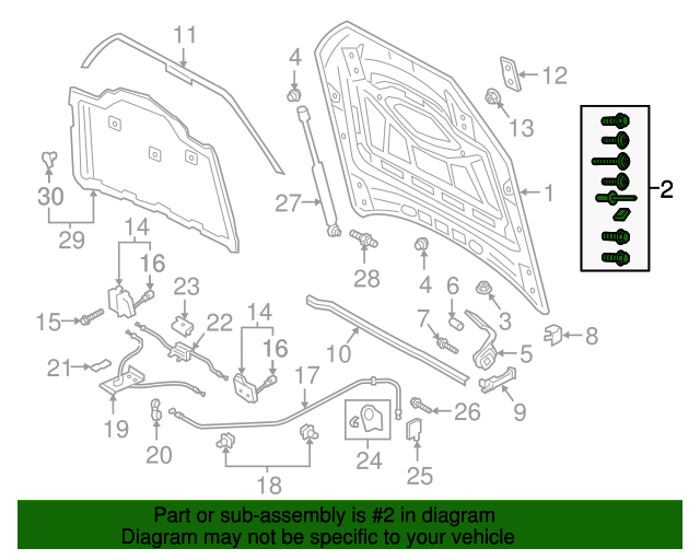 V04-017-001-F - Hood Mount Kit 2017-2024 Audi | Audi OEM Parts