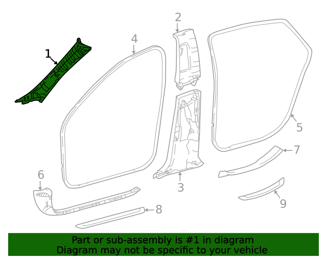 62220-62030-B1 - Body A-Pillar Trim Panel - 2021-2023 Toyota Mirai ...