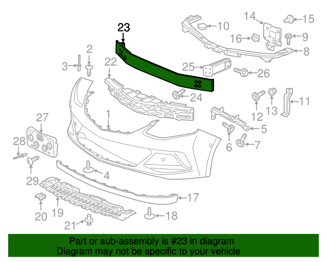 23382104 - Front Bumper Impact Bar 2016-2019 Chevrolet Volt | GMPartsNow