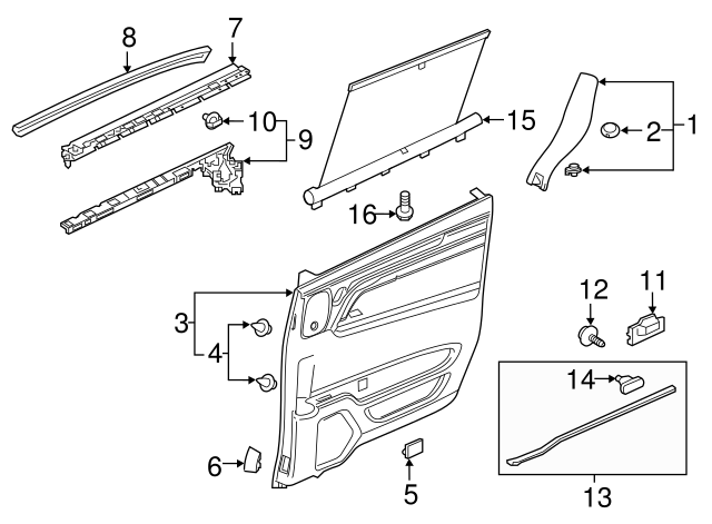 2018-2021 Honda Odyssey Weatherstrip, R Slide Door (Inner) 72835-THR ...