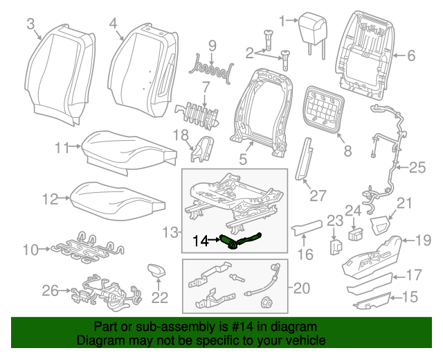 13578632 - Front Seat Vertical Adjuster Actuator 2010-2020 GM ...