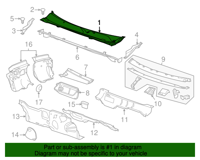 2011-2017 Buick Regal Cowl Plenum Water Deflector with Rear Hood ...