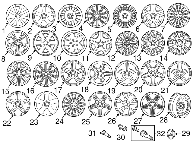 000-990-54-07 - Wheel Lug Bolt 2007-2024 Mercedes-Benz | Mercedes-Benz ...