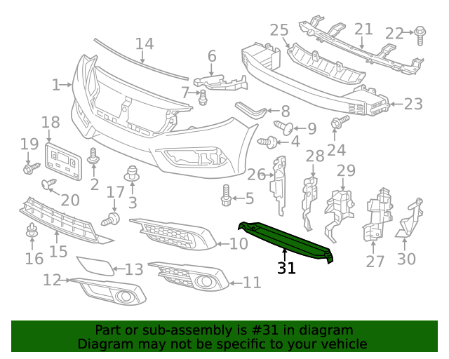 71203-TBC-A00 - Plate, Front Bumper Induction (Lower) - 2016-2018 Honda ...