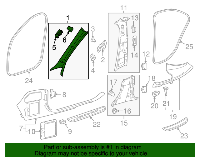 213-690-05-25-9K30 - Body A-Pillar Trim Panel 2017-2020 Mercedes-Benz ...