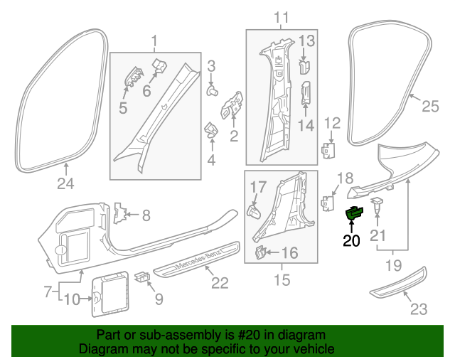 004-991-11-70 - Kick Panel Trim Retainer 2017-2021 Mercedes-Benz ...