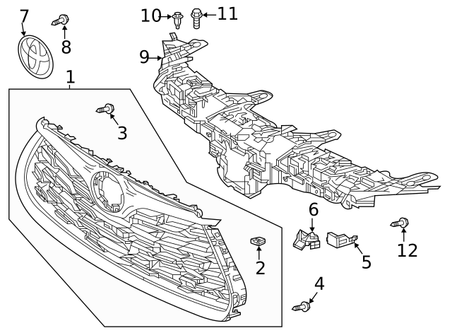 2017-2024 Toyota Grille Assembly Lower Retainer 52527-02020 | Toyota ...