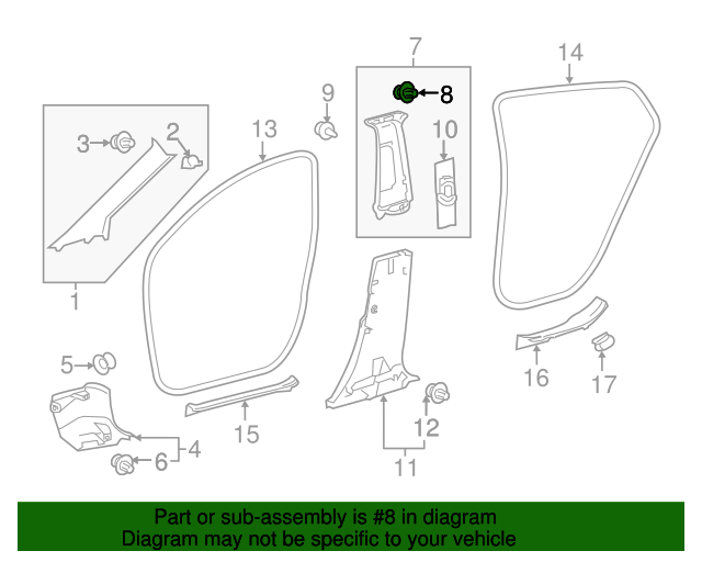 2000-2020 Toyota Upper Center Pillar Trim Clip 90467-10167 | Toyota ...