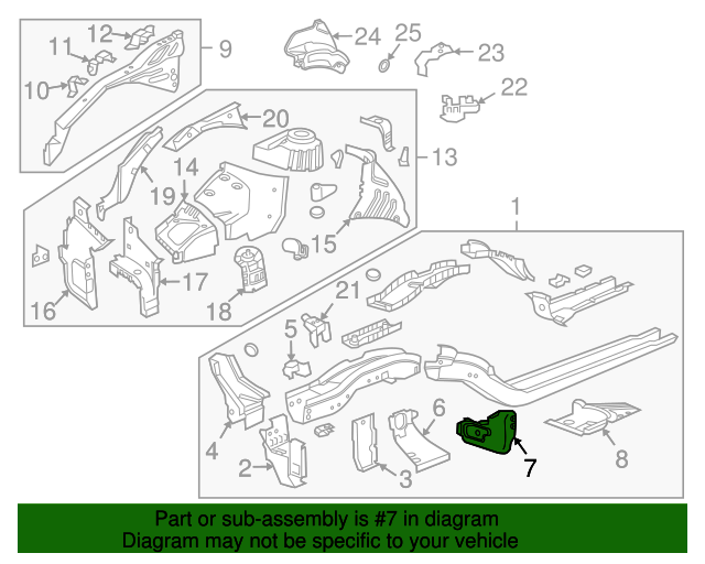 2011-2017 GM Driver Side Underbody Front Side Rail Outrigger 13332052 ...