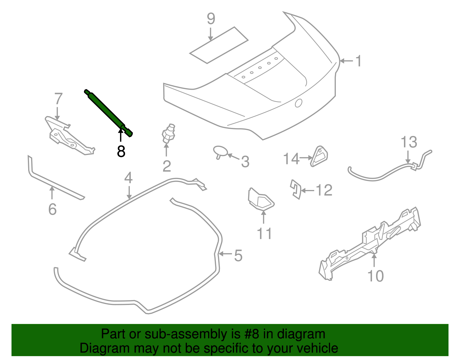 51-24-7-191-255 - Gas pressurized spring f trunk lid 2008-2016 BMW ...