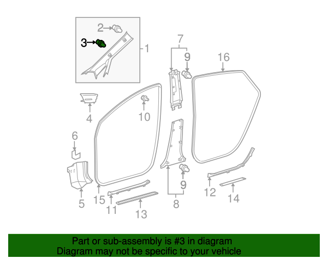 62217-20010 - Windshield Pillar Trim Clip 2006-2016 Toyota | Longo ...