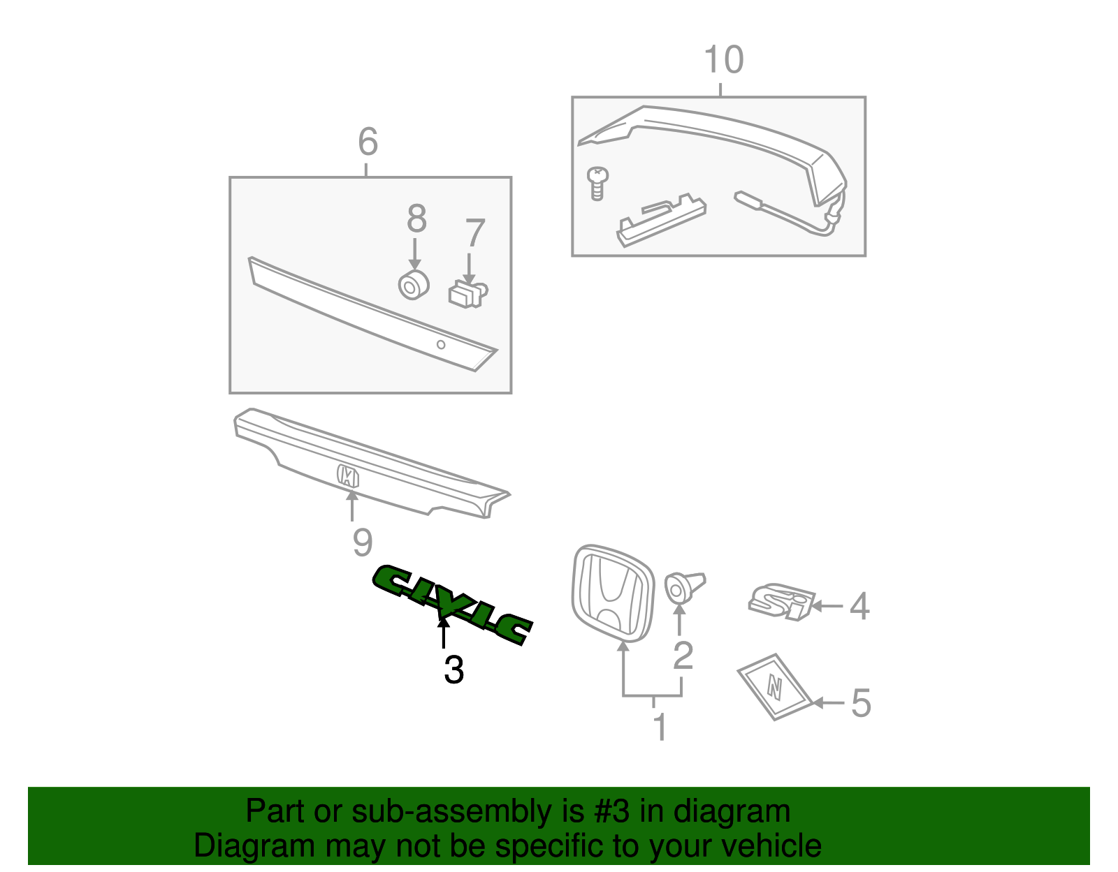 2006-2011 Honda Civic Deck Lid Emblem 75722-SNA-A01 | AutoNationParts.com