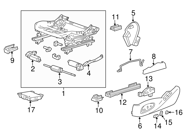 2013-2020 GM Jet Black Driver Seat Inner Adjuster Track Rear Finish ...