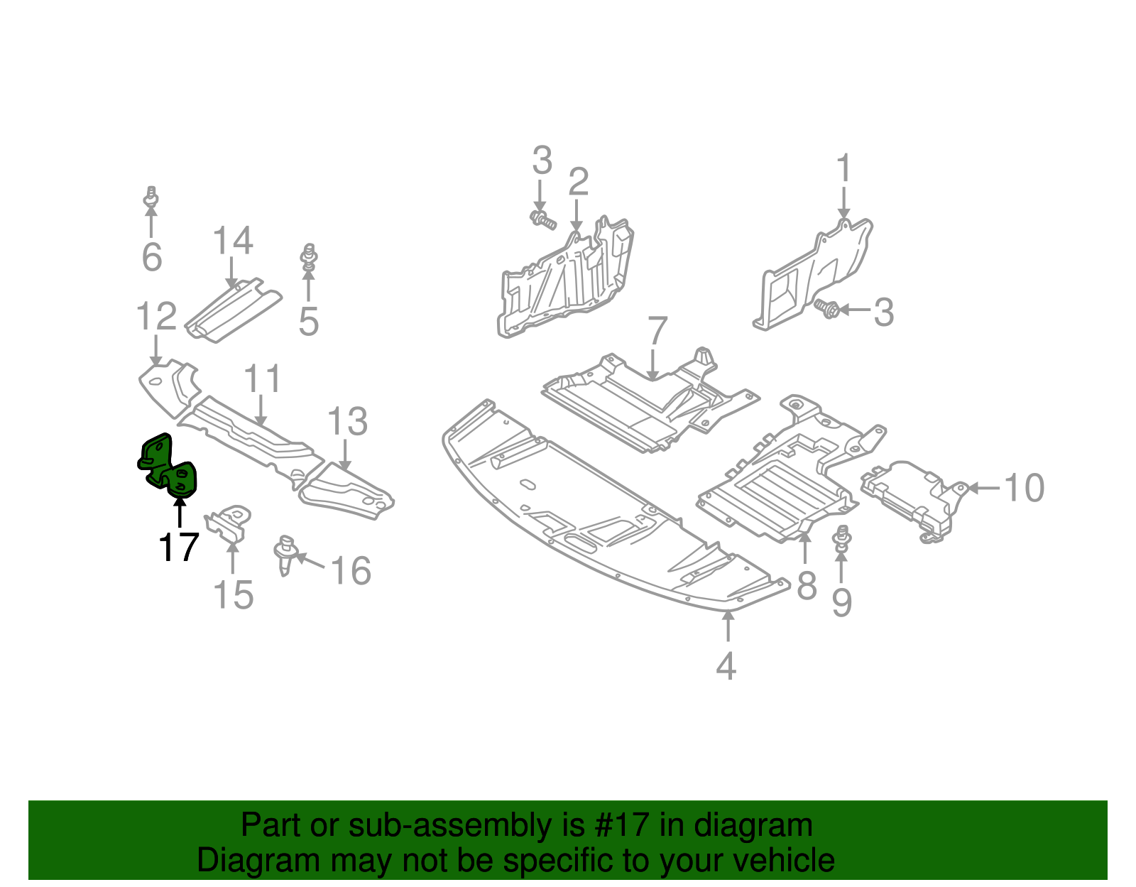 30858361 - Radiator Support Splash Shield Bracket 2000-2004 Volvo ...
