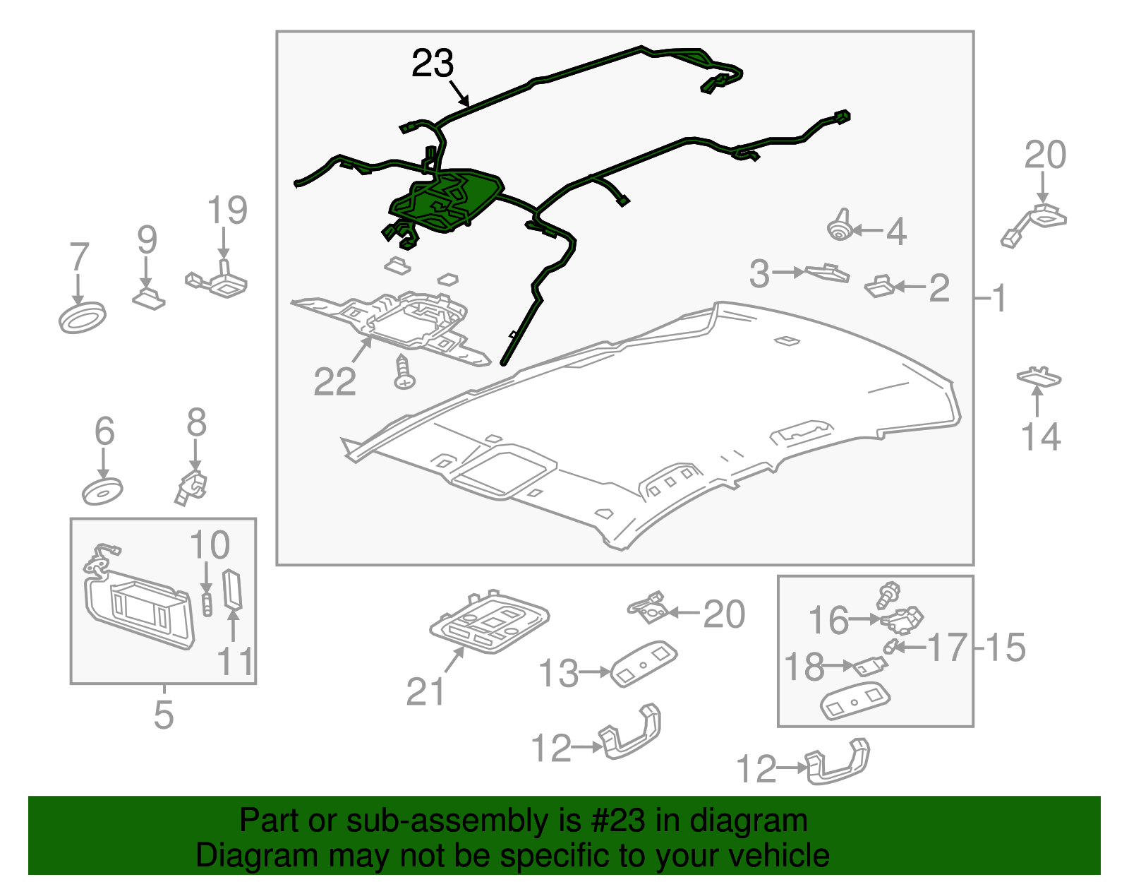 2015 Cadillac ATS Interior Rear View Mirror Wiring Harness 23475126 GM ...