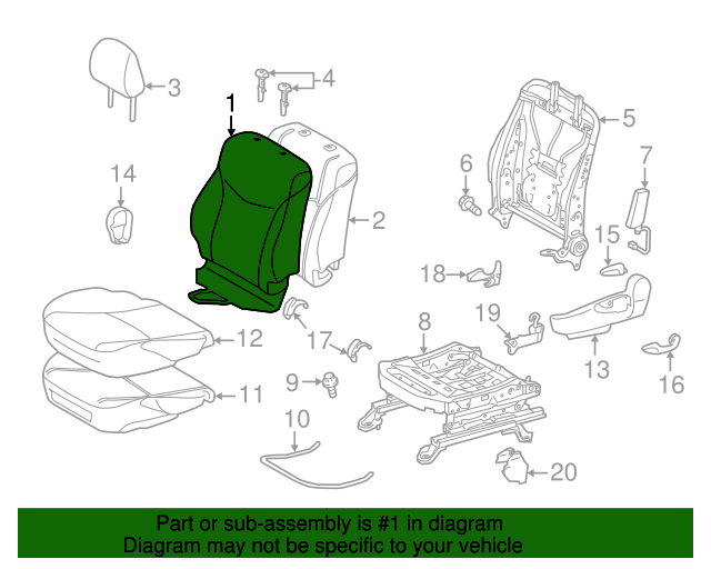 2014-2015 Toyota Prius Plug-In Seat Back Cushion Cover 71074-47271-B3 ...