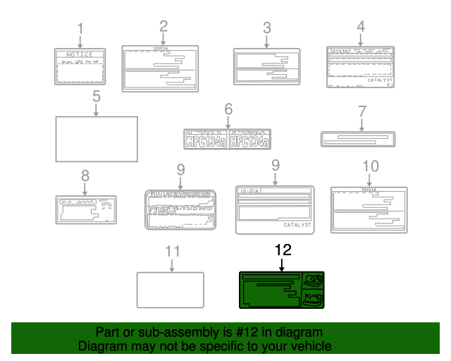 OEM 1998-2010 Toyota Air Bag Label Part # 74596-02010 | Modern Toyota Parts