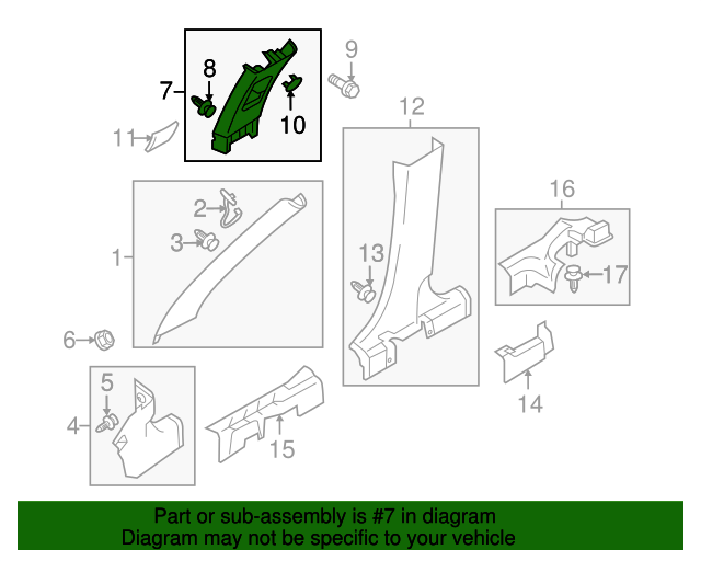 7211A198HA - Upper Center Pillar Trim 2011-2023 Mitsubishi Outlander ...