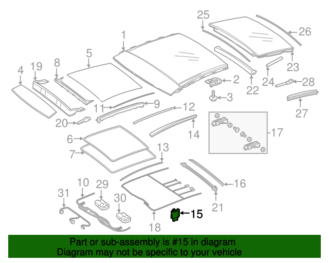 176-781-00-16-64 - Sunroof Frame Bracket 2015-2020 Mercedes-Benz ...