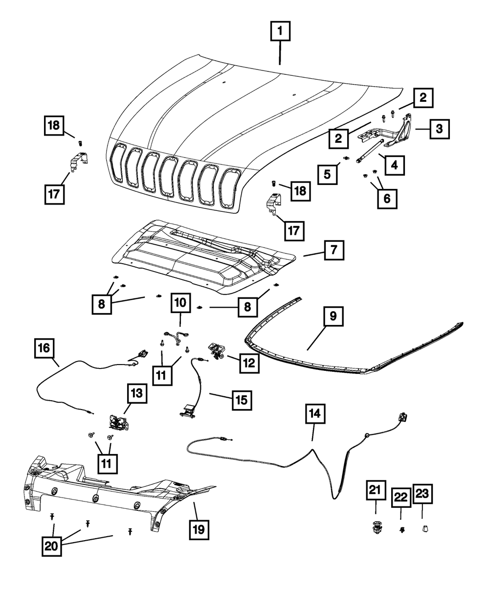 68227536AB - 2014-2018 Jeep Cherokee - Hood Bumper Bracket, Right ...