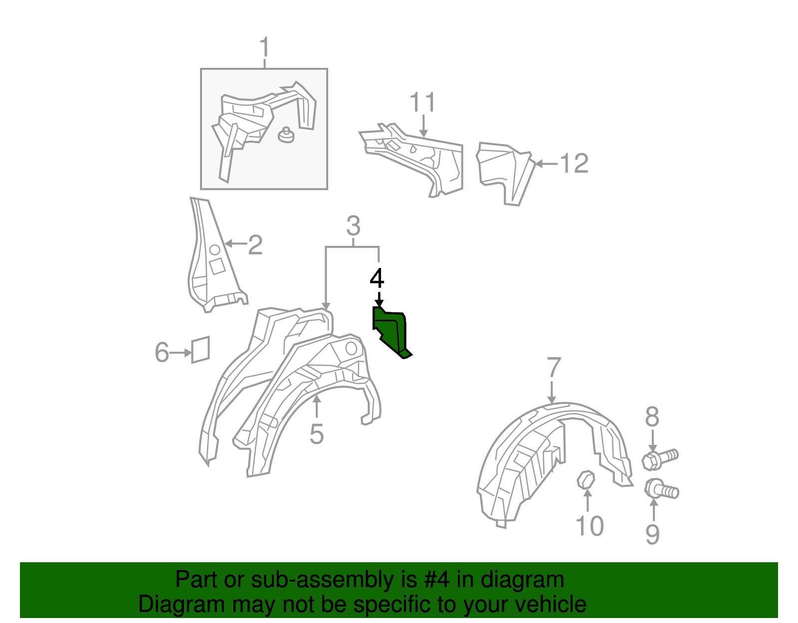 2007-2011 Toyota Camry Inner Wheelhouse Gusset 61645-AC010 | Toyota ...