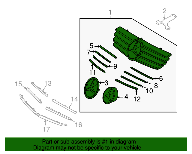 209-880-01-23-9040 - Grille Assembly 2003-2009 Mercedes-Benz | Mercedes ...