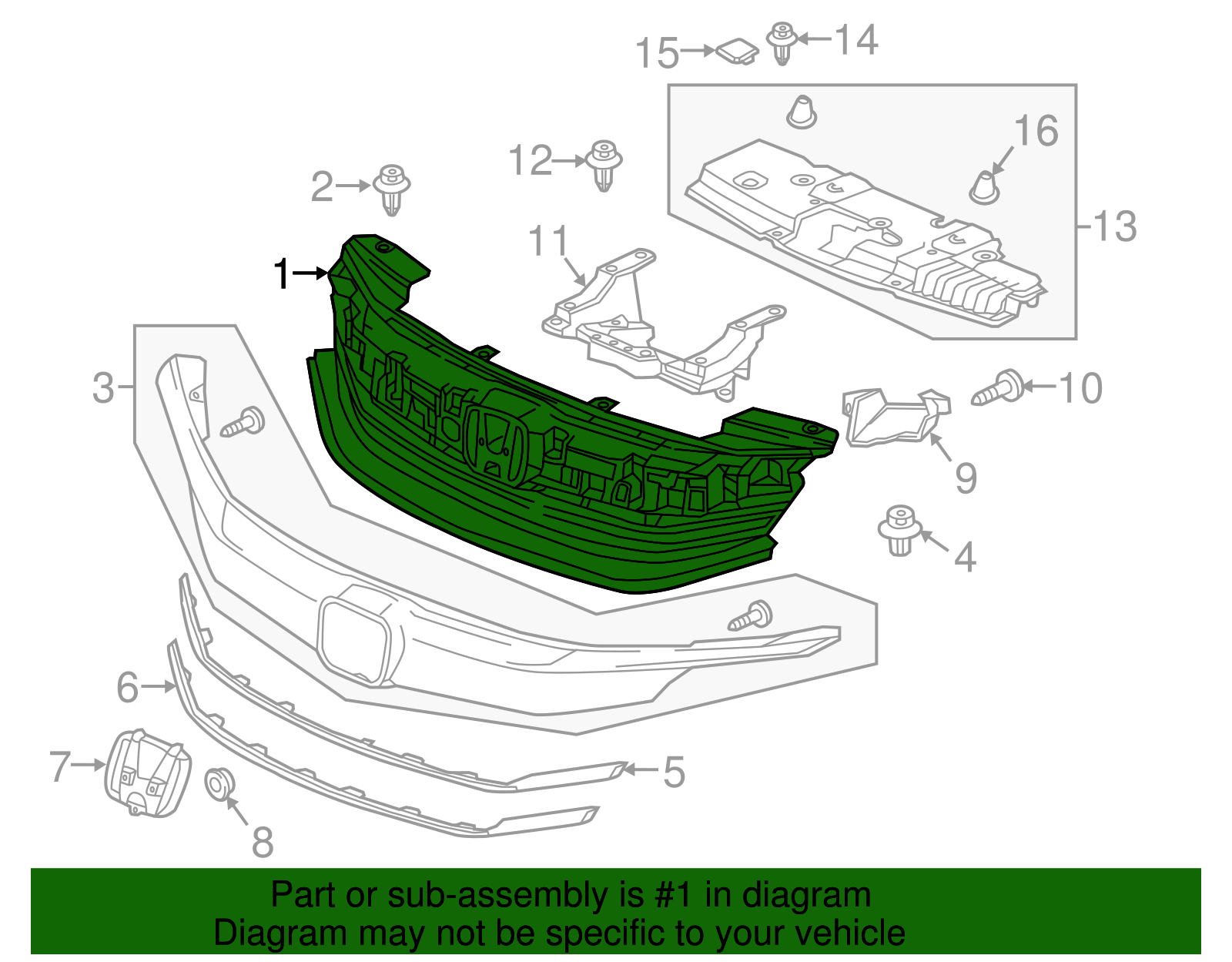 71121-T2F-A51 - 2016-2017 Honda Accord - Base Front Grille | Genuine ...