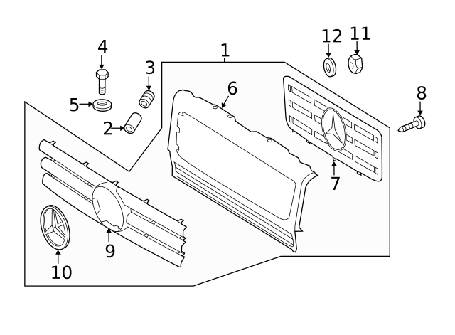463-880-22-00 - Grille Assembly 2016-2018 Mercedes-Benz G 550 ...